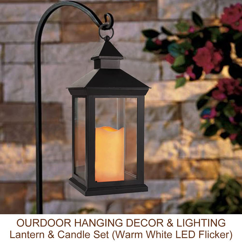 BEACHWATER POOL & SPA, LLC 2-Pack 14" Decorative Candle Lantern Black Outdoor Lanterns With ...